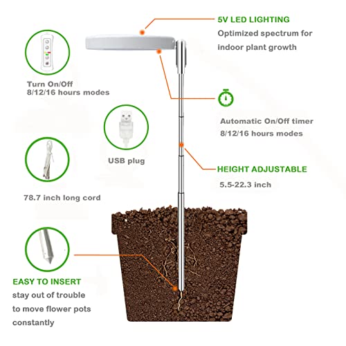 Plant Grow Light,Yadoker LED Growing Light Full Spectrum for Indoor Plants,Height Adjustable, Automatic Timer, 5V Low Safe Voltage,Idea Small Light…