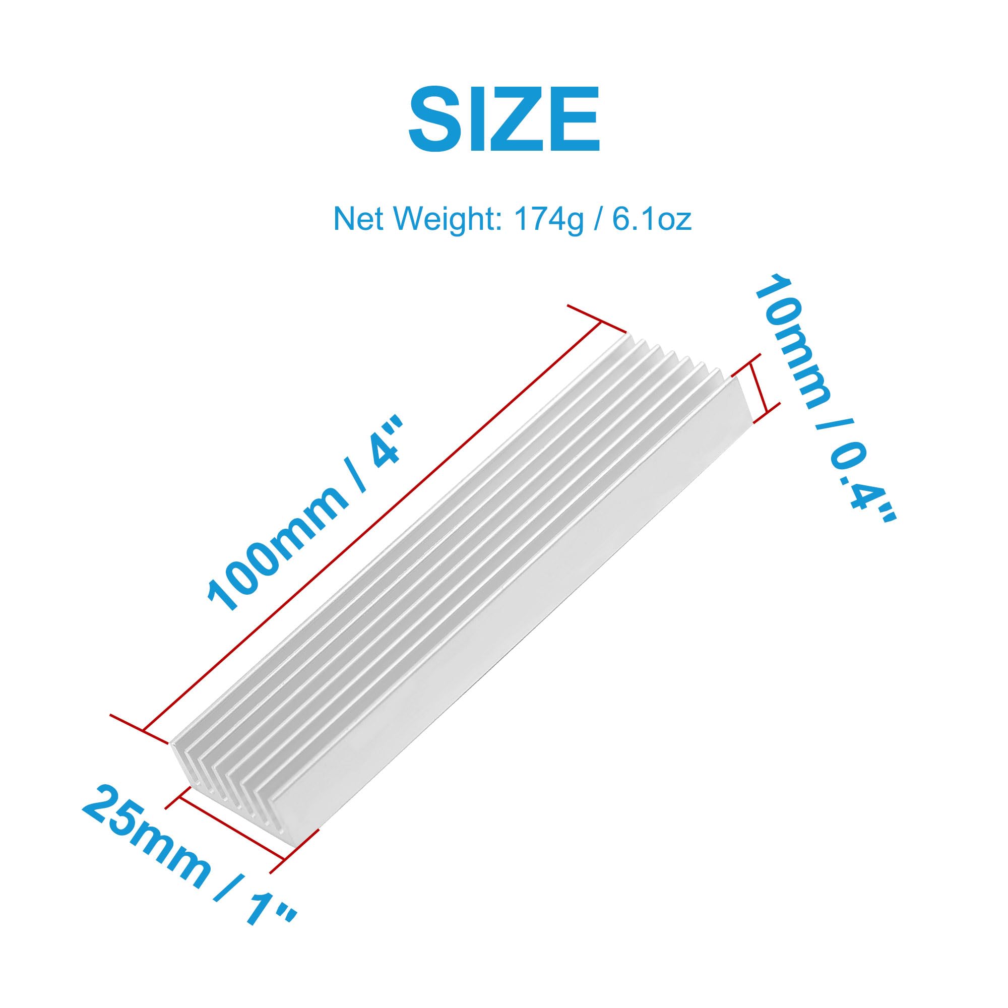 uxcell 5 Pcs Aluminum Heat Sink, Silver Tone Aluminium Radiator Heatsink Cooling Fins Cooler for Led Amplifier Transistor IC Module, 100x25x10mm/4 x1 x0.4