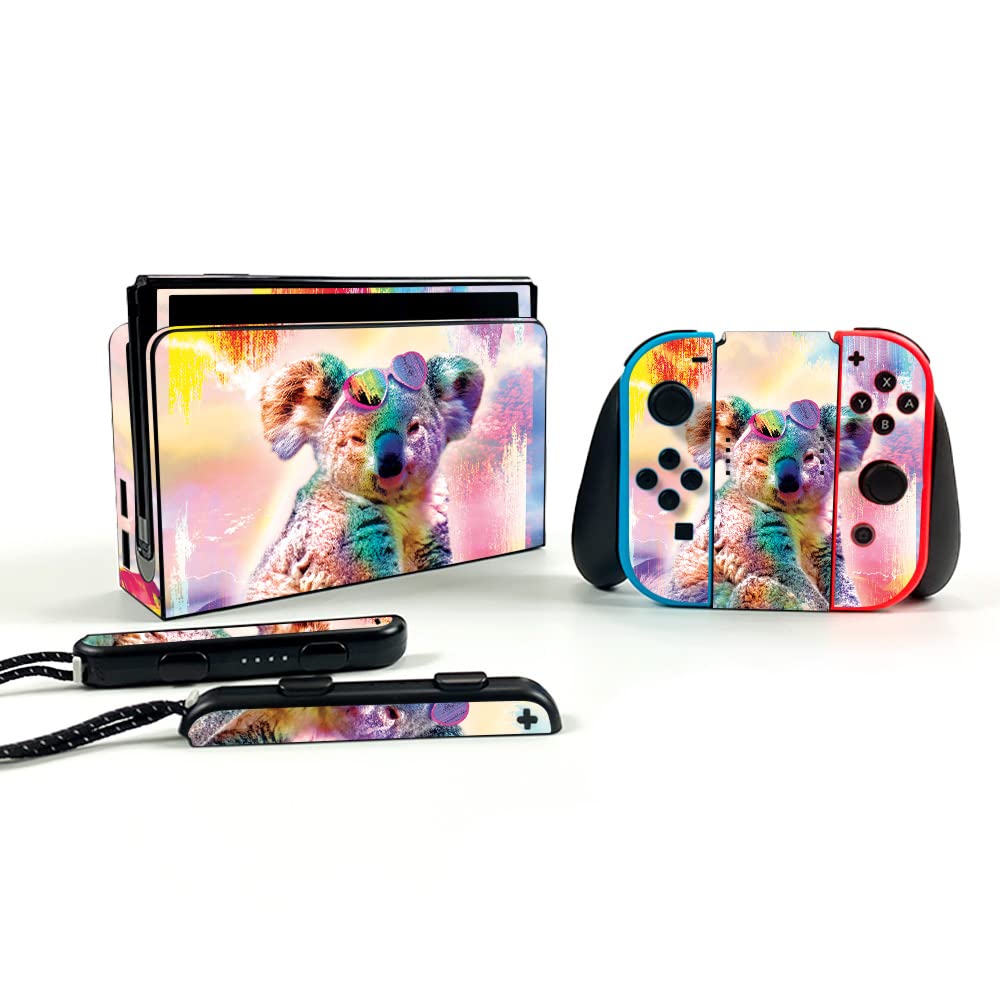 MightySkins Carbon Fiber Skin Compatible with Nintendo Switch OLED - Rainbow Koala | Protective, Durable Textured Carbon Fiber Finish | Easy to Apply | Made in The USA,NISWIOL-Rainbow Koala