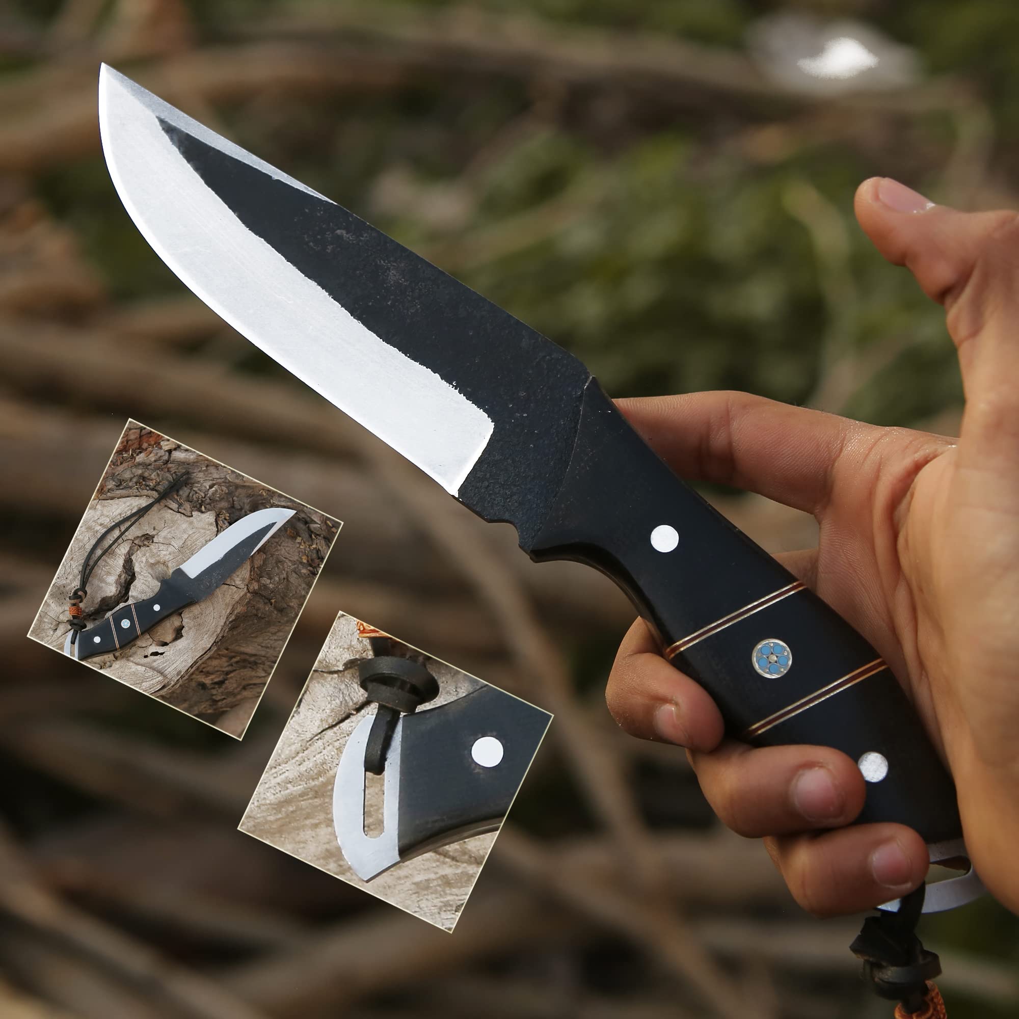 BLACK WOLF KNIVES Hunting Knife High Carbon 1095 Steel G10 handle, sharp and durable edge perfect grip with Leather Sheath β BW-4163