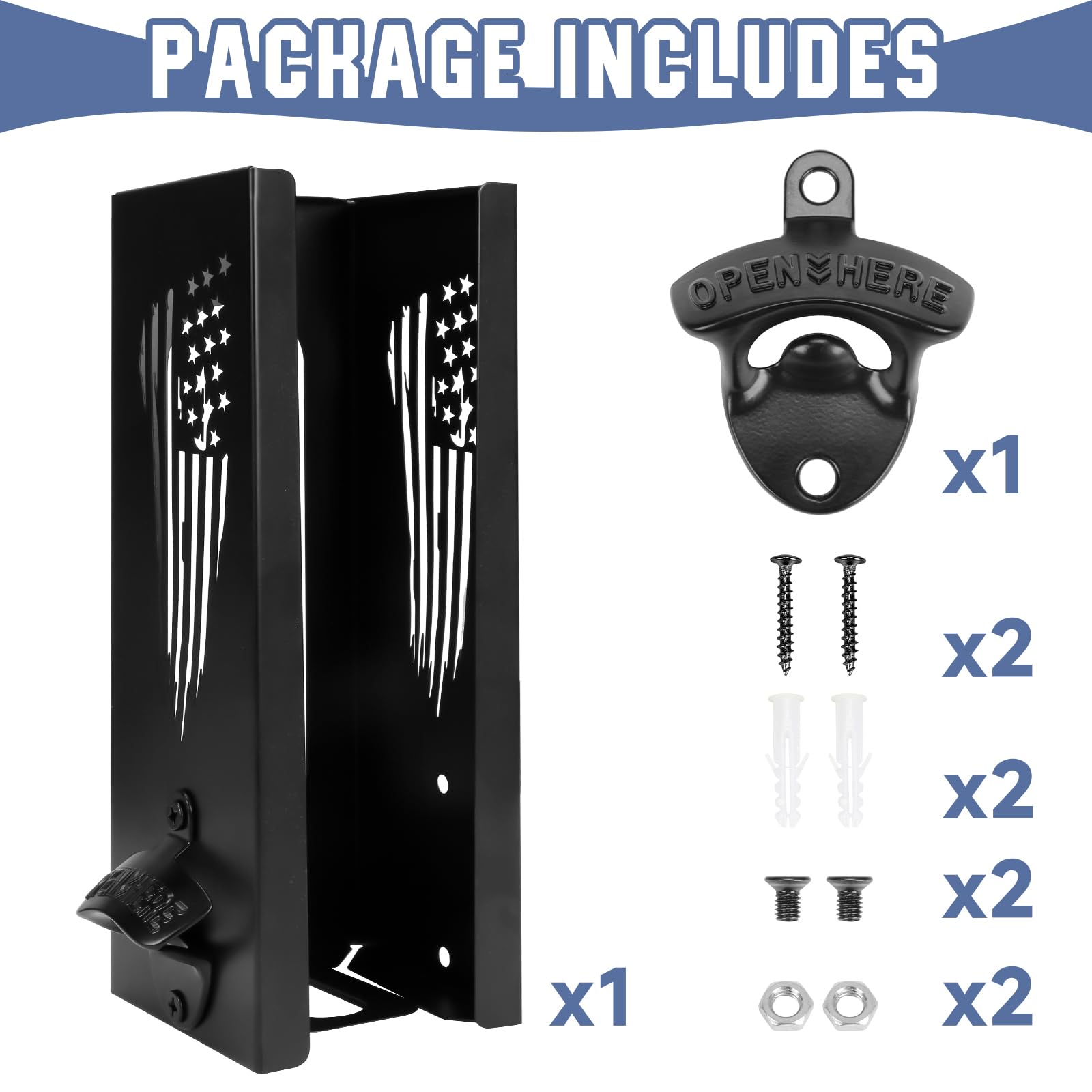 CRAKTH 2 in 1 Can Cooler Holder with Bottle Opener, Beer Can Sleeves Storage Organizer and Dispenser for Home Family Bar, Metal, 12", Black