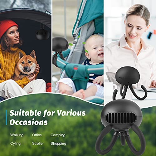 Stroller Fan Portable Bladeless Fan Mini Handheld Fan with Flexible Tripod Clip on Stroller Fan 3 Speeds Rechargeable Battery Operated Fan for Stroller, car Seat, Crib, Bike and Desktop (black)