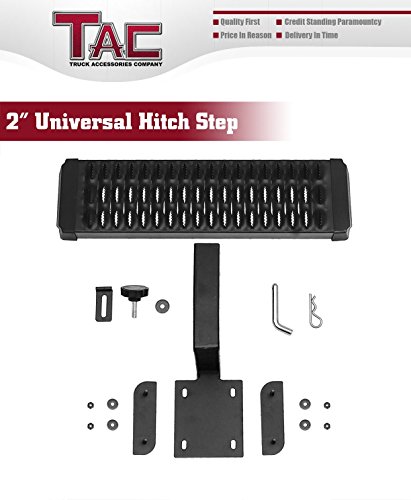 TAC Hitch Step Compatible with 2" Rear Hitch Receiver 7.3" Width with 6" Drop SUV Pickup Truck Van Bumper Protector Universal Aluminum Black (Hitch Pin and Clip Included)