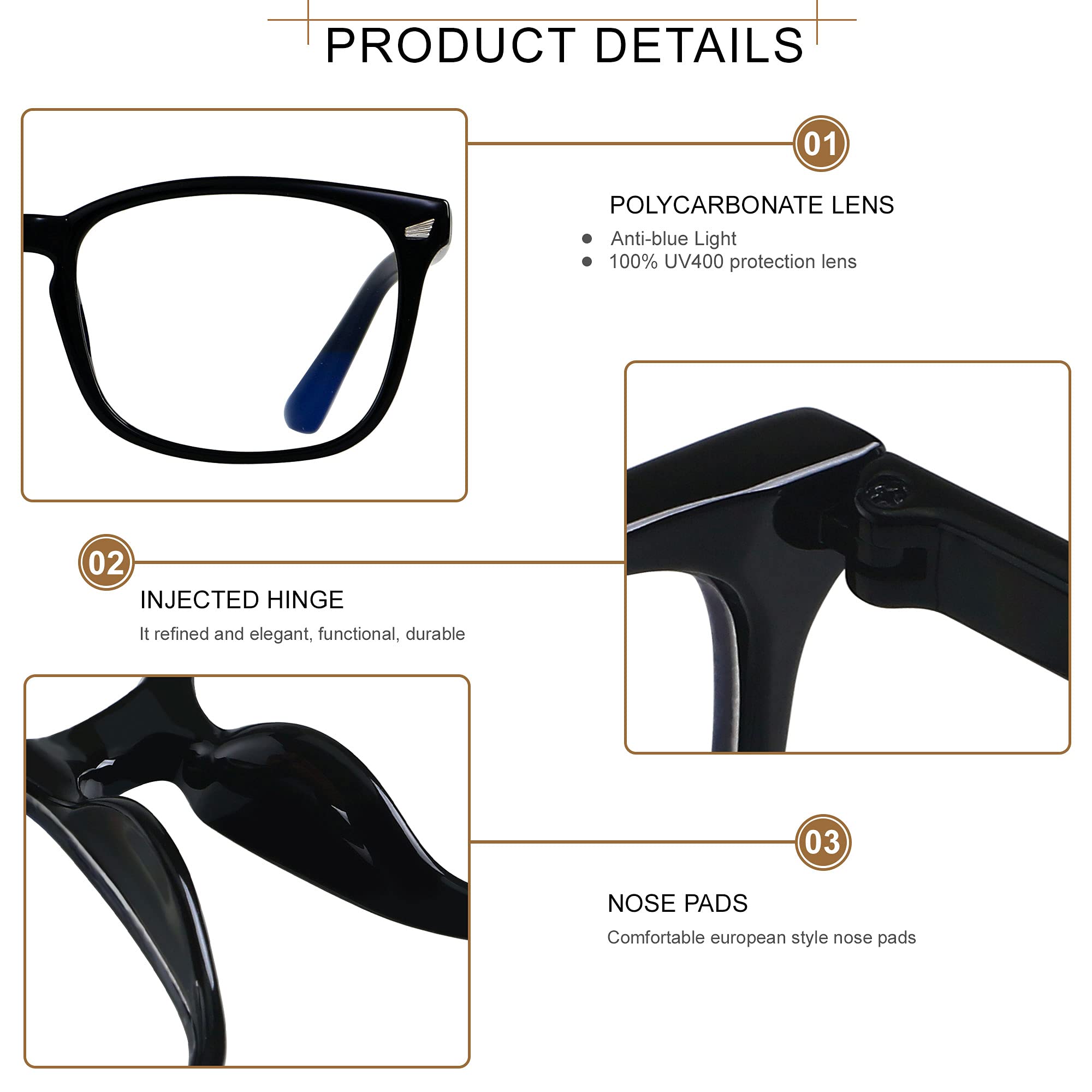 ANDWOOD Blue Light Blocking Glasses Women Men 6 Pack Computer Fashion Nerd Bluelight Blocker Frame Square Oversized Big