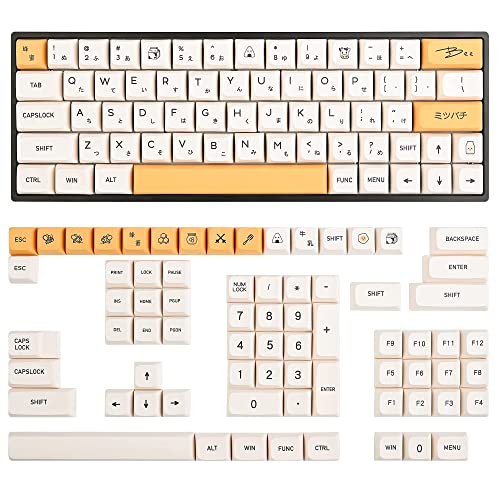 GTSP XDA Honey Milk Keycaps PBT Japanese Bee keycap 140-Key Set for Cherry MX Covers Fullsize 60% 65% 75% Keyboard(XDA/Honey Milk)