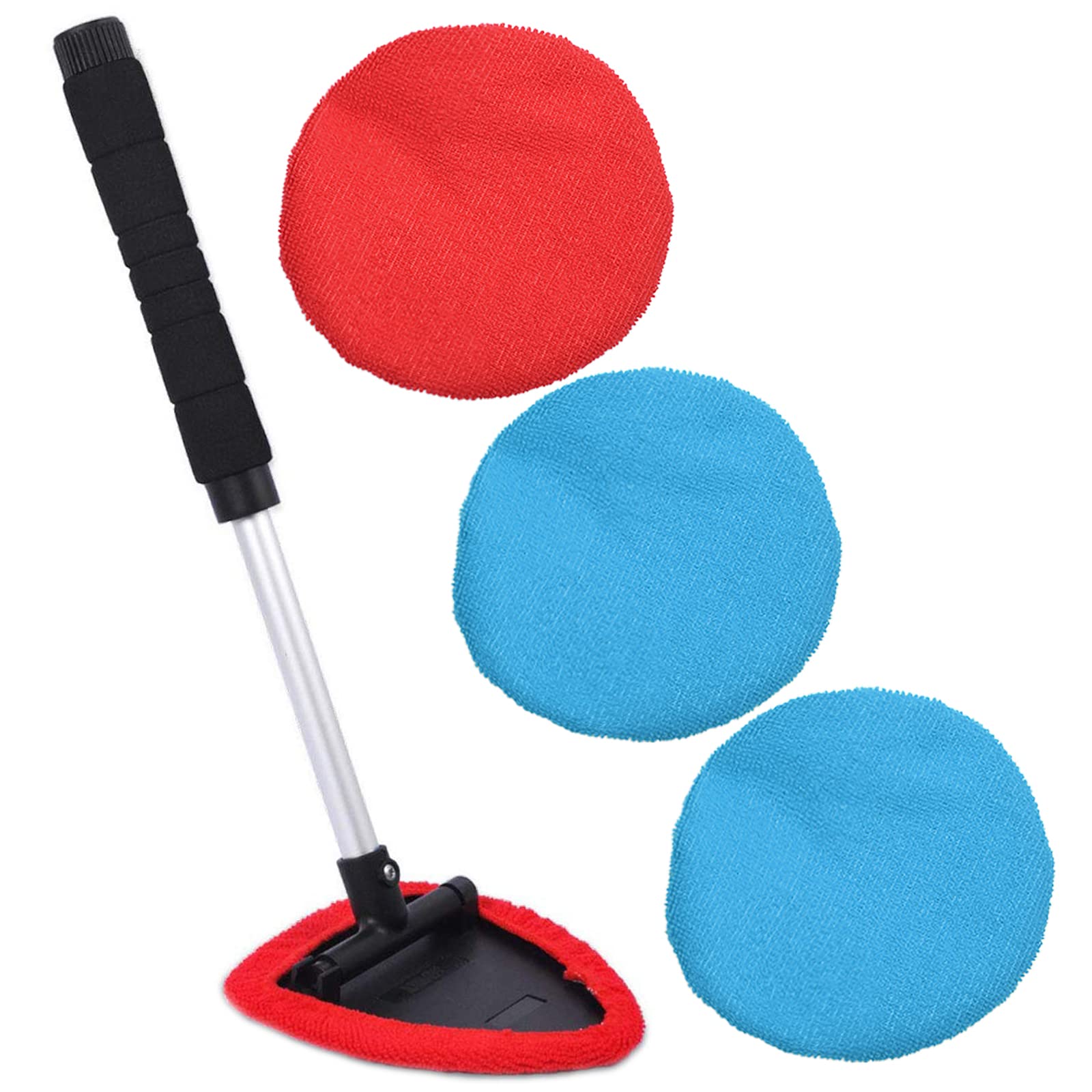 AutoEC Auto Car Windshield Cleaner, Extendable Handle Window Cleaner Brush Kit Comes with 4 Packs Washable and Reusable Pads(2 Wet Use 2 Dry Use)