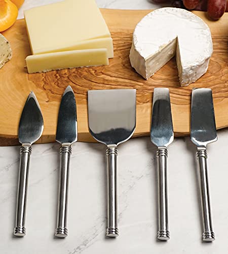 RSVP International EnduranceĀ® Stainless Steel Cheese Knives, Set of 5 | Five Different Blades | Cut & Serve Cheeses in Style | Great for Parties, Events, or Home Use | Dishwasher Safe