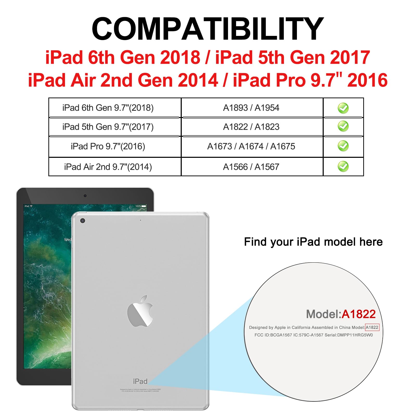 RUGGYCASE Case for iPad 9.7 inch 2017/2018,Shockproof iPad Air 2 Case with Screen Protector - Heavy Duty Protective Cover for iPad 5th / 6th Generation