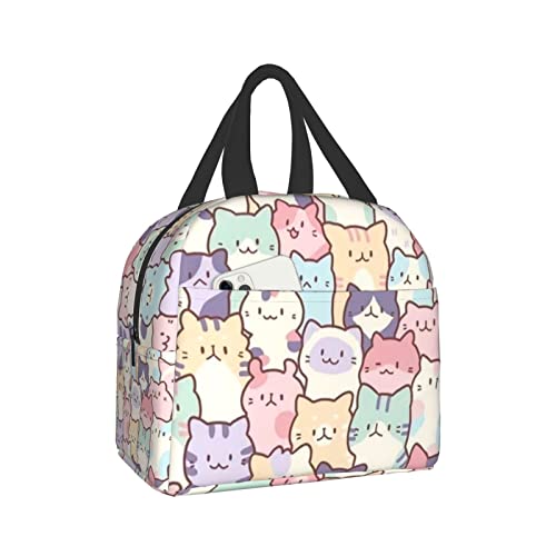 Giwawa Cartoon Cats Lunch Bag Colorful Animal Portable Insulated Lunchbox Reusable Cooler Tote Bag for School Office Work Picnic Beach