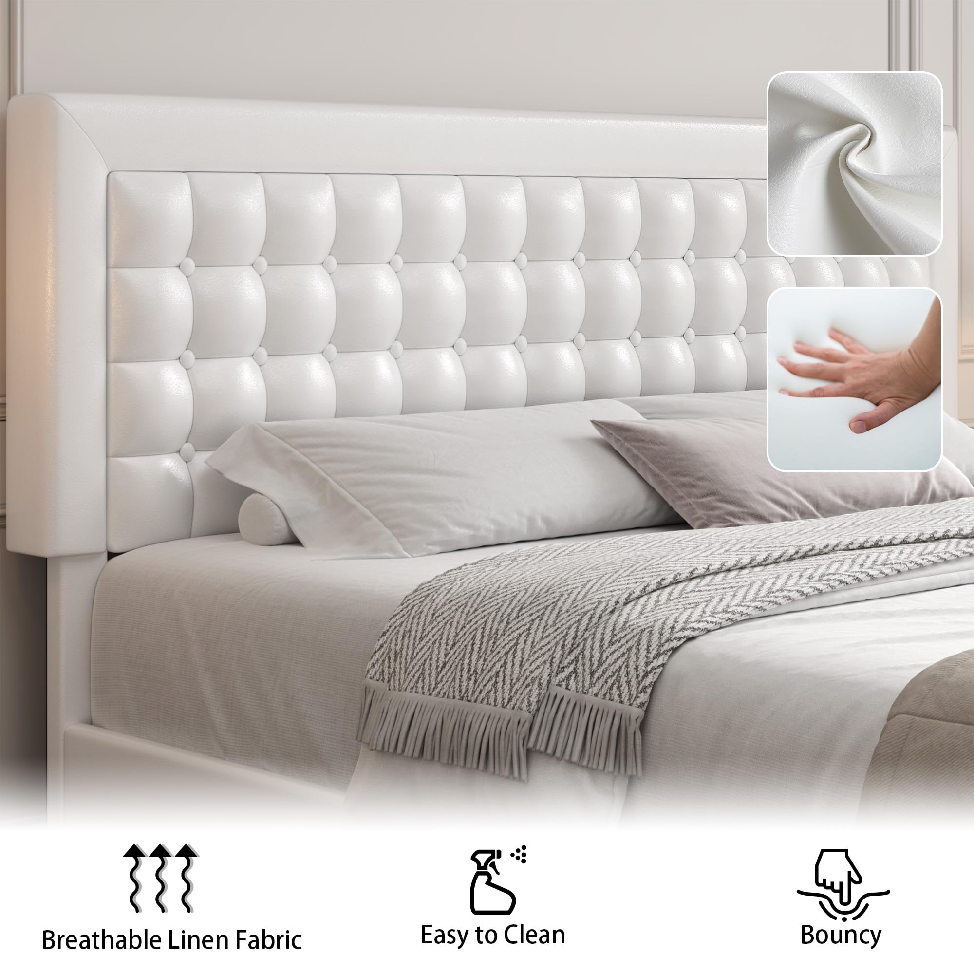 HIFIT King Size Bed Frame with Adjustable Headboard, King Modern Upholstered Platform Bed with Soft Linen Button Tufted Design, Solid Wood Slats, No Box Spring Needed, Easy Assembly, Noise Free, Grey