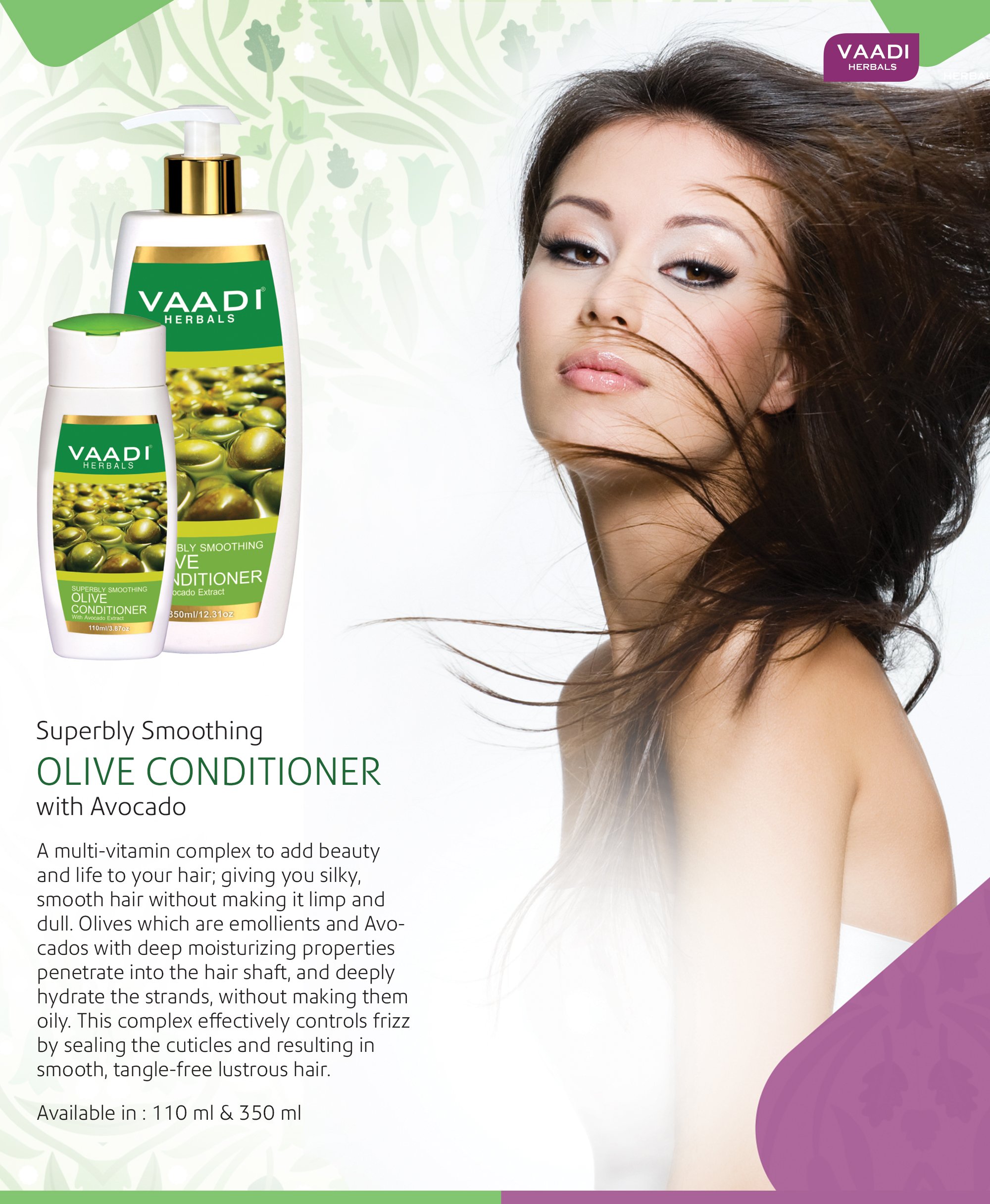 Vaadi Herbals Silky Smooth Conditioner ★ Olive Oil Conditioner with Avocado Extract ★ Herbal Conditioner ★ Sulfate Free ★ Scalp Therapy ★ Moisture Therapy ★ ALL Natural ★ 350 Ml(11.7 Oz)