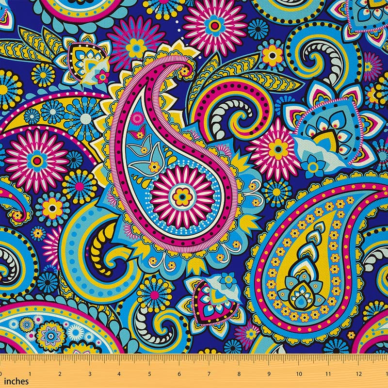 Feelyou Paisley Upholstery Fabric for Chairs, Boho Paisley Floral Fabric by The Yard, Bohemian Exotic Indian Floral Decorative Fabric for Upholstery and Home DIY Projects, 1 Yard, Yellow Pink