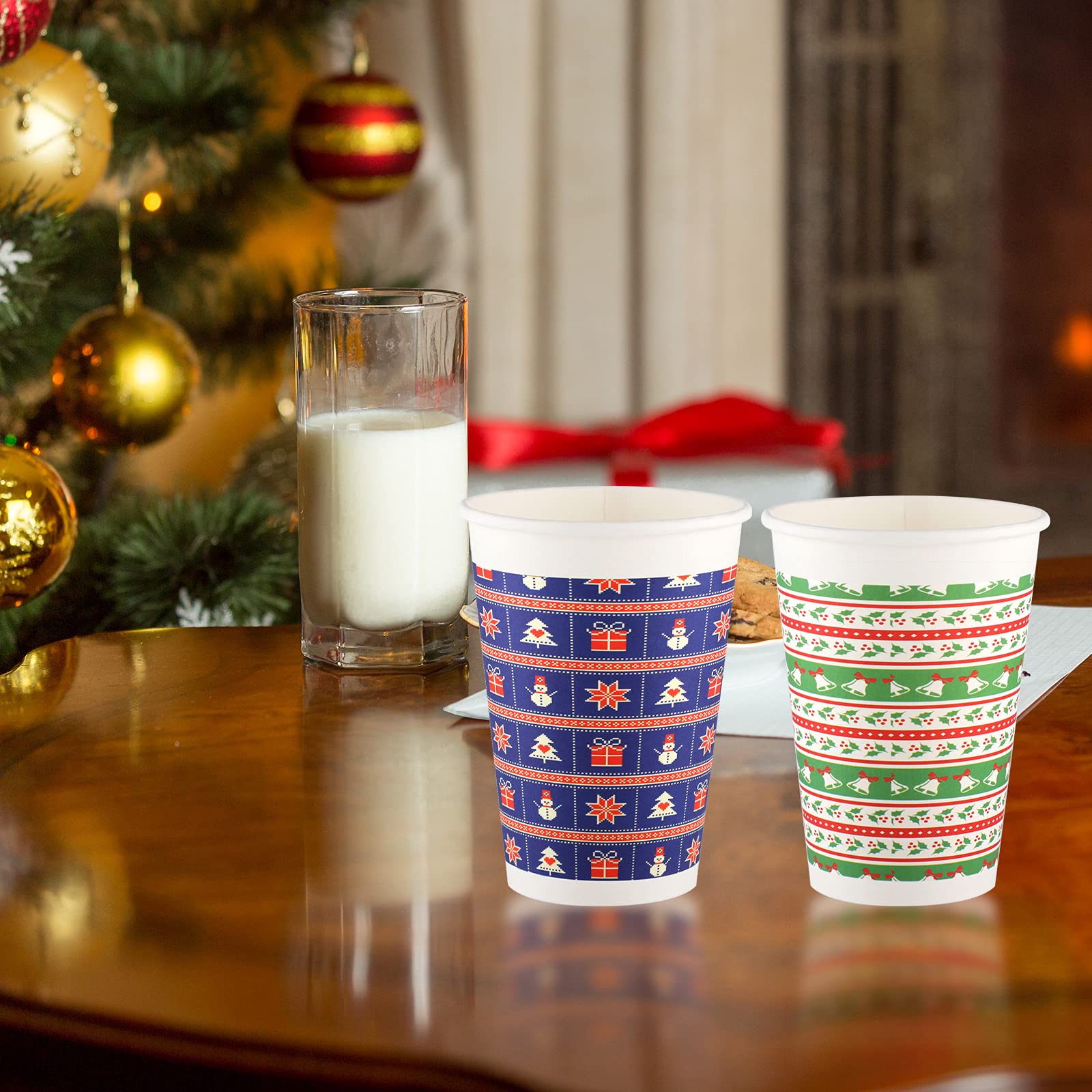 Aneco 36 Pieces Christmas Cups 16 Ounce Drinking Tea Paper Cups for Both Hot and Cold Beverages, Christmas Party Supplies, Assorted Styles