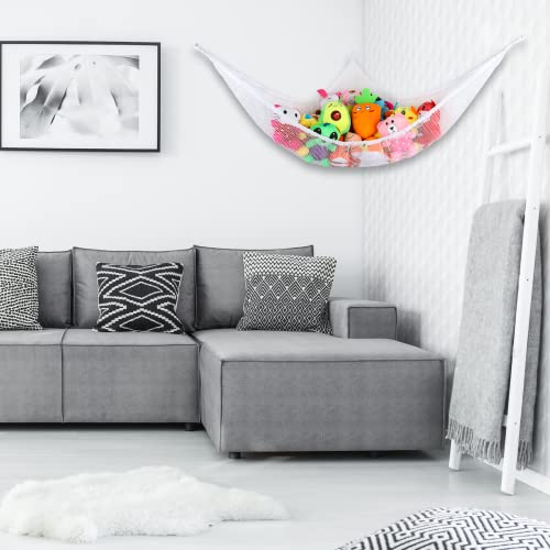 Stuffed Animal Net or Hammock Toy Hammock Macrame Large Corner Mesh Toy Storage Hanging Wall, Stuffed Animal Holder Nursery Organizer for Kids Bedroom (70x47x47 in)