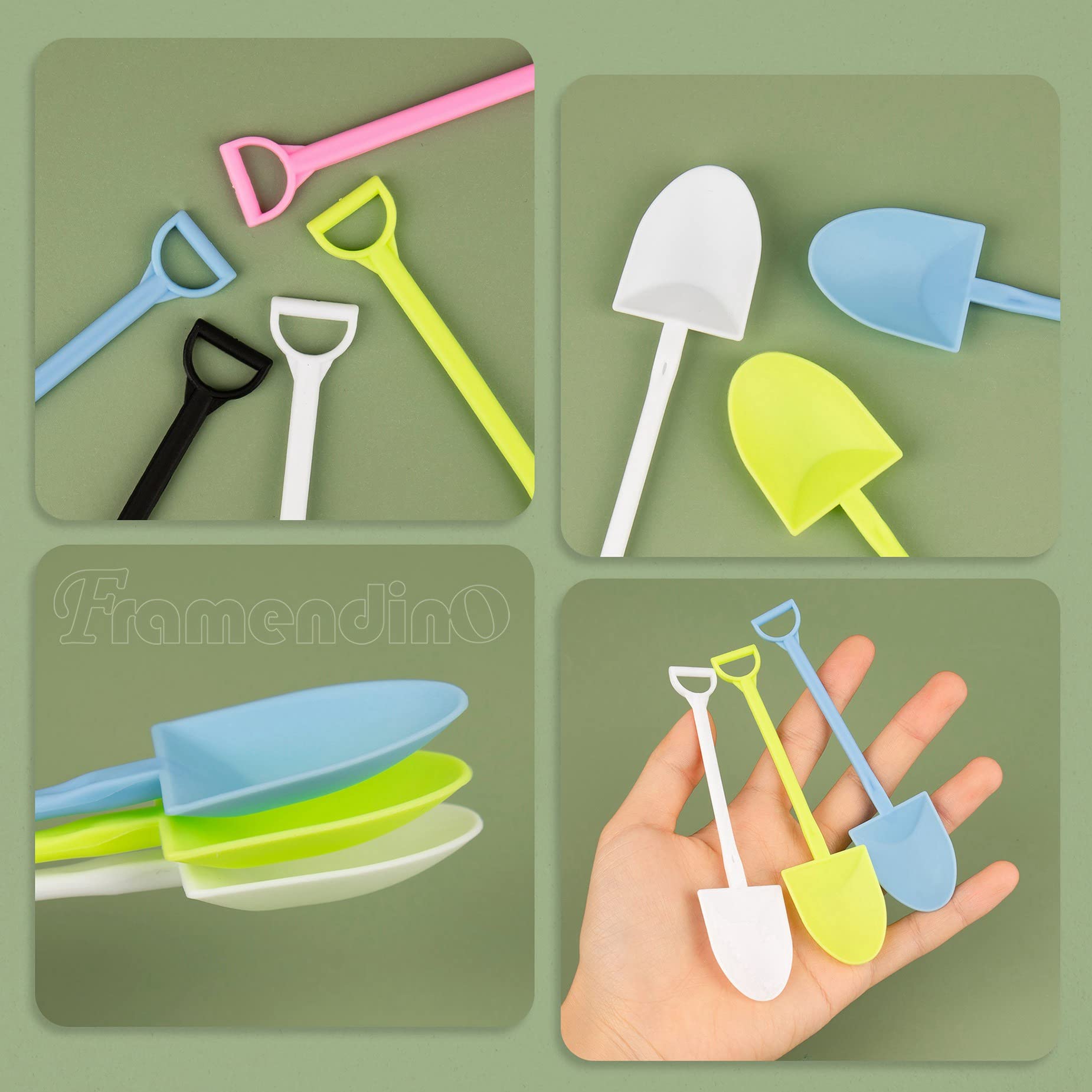Framendino, 120 Pack Colorful Mini Shovel Spoons, Disposable Shovel Shaped Ice Cream Spoons Novelty Mini Plastic Dessert Spoon for Pudding Yogurt Cake Sugar