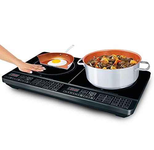 Nuwave PIC Double, Portable, Powerful 1800W with 2 Large 8” Heating Coils, Independent Controls, 94 Temp Settings from 100°F to 575°F in 5°F Increments, 11.5” Shatter-Proof Ceramic Glass Surface