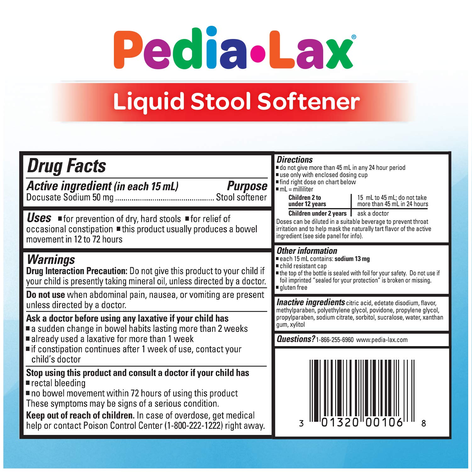 Pedia-Lax Liquid Stool Softener for Kids, Ages 2-11, Berry Flavor, 4 Fl Oz (Pack of 3) Packaging may vary