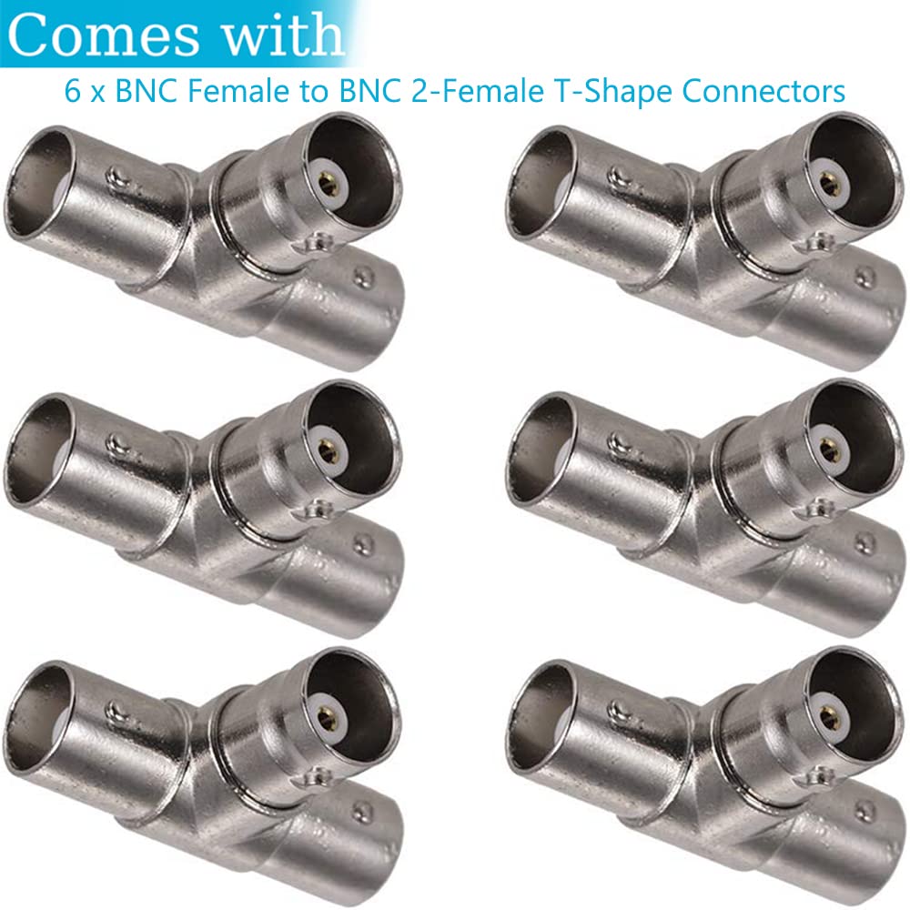Warmstor 6-Pack BNC Female to BNC Dual Female Adapter Splitter BNC Cable 3-Way Connector for for Antenna CCTV DVR Camera