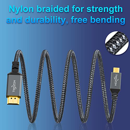 Twozoh 4K Micro HDMI to HDMI Cable 1FT, Short High-Speed Full HDMI to Micro HDMI Braided Cord Support 3D 4K/60Hz 1080p