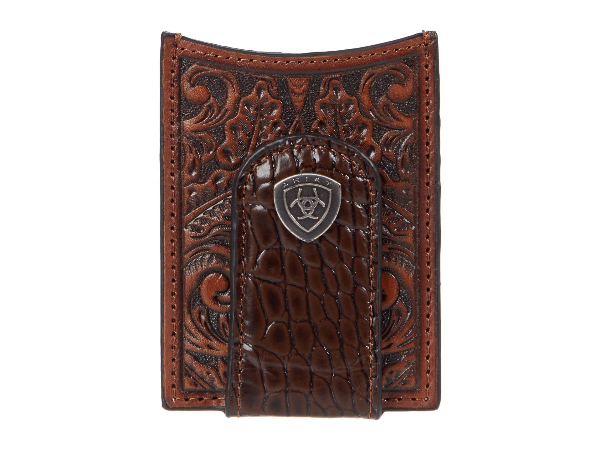 ARIAT Men's Scrolled Money Clip Wallet Brown One Size