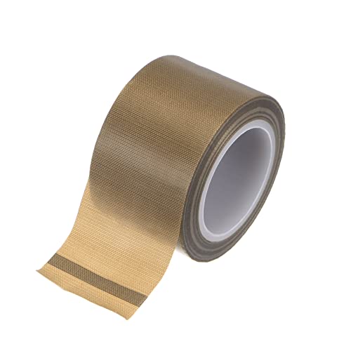 HARFINGTON Fabric PTFE Tape Roll, 1.5" x 33 ft High Temperature PTFE Adhesive Tape 0.13mm Thickness for Vacuum Sealer Machine Hand Impulse Sealers, Brown