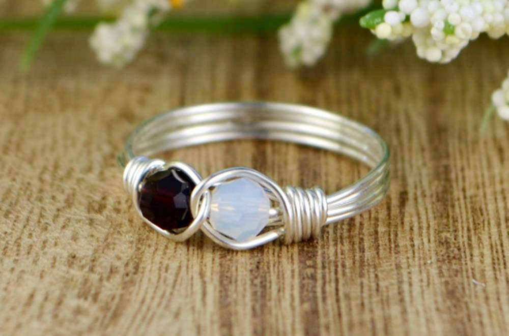 Any Two Crystals Birthstones Infinity Symbol Ring in Sterling Silver or 14kt Yellow or Rose Gold Filled Handmade Wire Wrapped Ring- Made to size 4-14