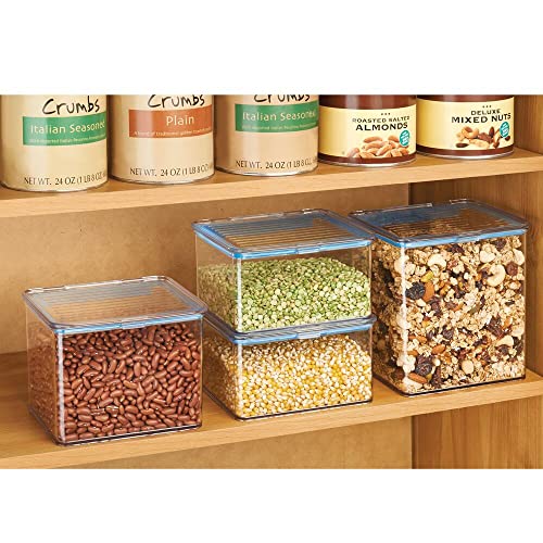 mDesign Airtight Stackable Kitchen Pantry Cabinet Food Storage Container - Attached Hinged Lid - Compact Bin for Pantry, Refrigerator, Freezer - BPA Free, Food Safe - Holds 2 Quarts - Clear