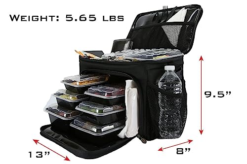 Isolator Fitness 6 Meal ISOCUBE Meal Prep Management Insulated Lunch Bag Cooler with 12 Stackable Meal Prep Containers, 3 ISOBRICKS, and Shoulder Strap - MADE IN USA (Blackout)