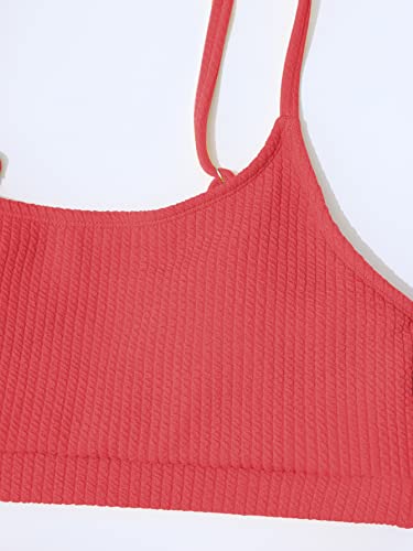 MakeMeChic Women's Ribbed High Waisted Bikini Sets Swimsuit Bathing Suit Watermelon Pink XL