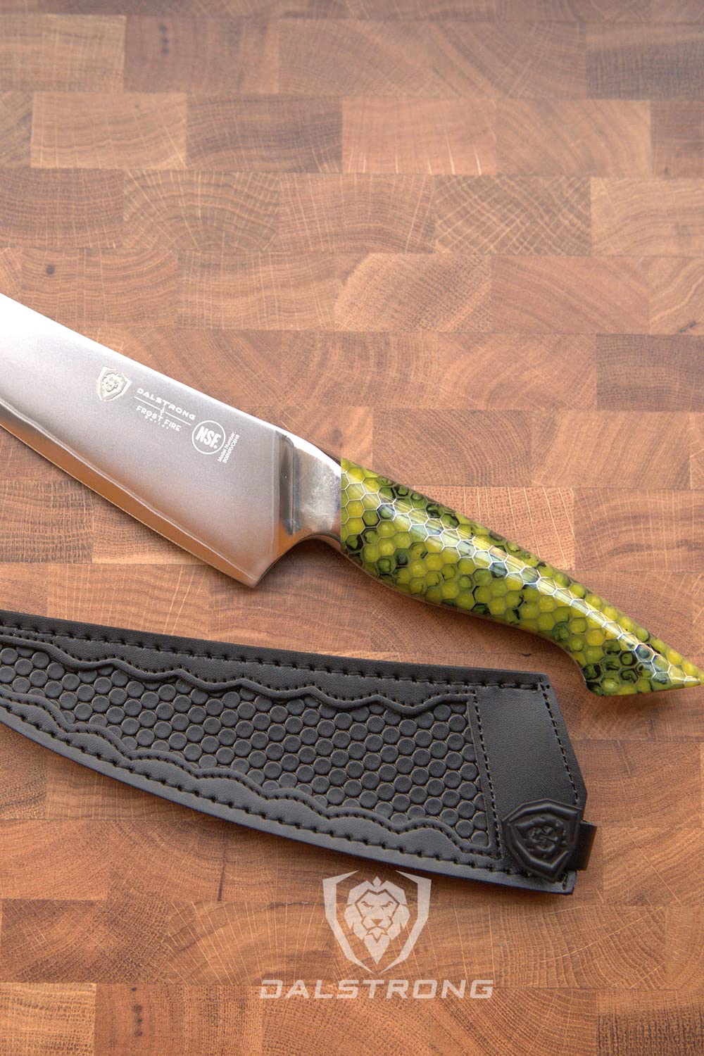 Dalstrong Chef Knife - 8 inch - Frost Fire Series - Glacial Lightning Edition - HC 10CR15MOV Stainless Steel Kitchen Knife - Sand Blasted Frosted - Dragon Skin Handle - Sheath - NSF Certified