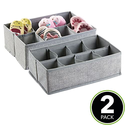 mDesign Fabric Divided 8-Section Drawer Organizer Bins, Kid/Baby Nursery Dresser, Closet, Shelf, Playroom Organization, Hold Clothes, Toys, Diapers, Bibs, Blankets, Lido Collection, 2 Pack, Gray/White