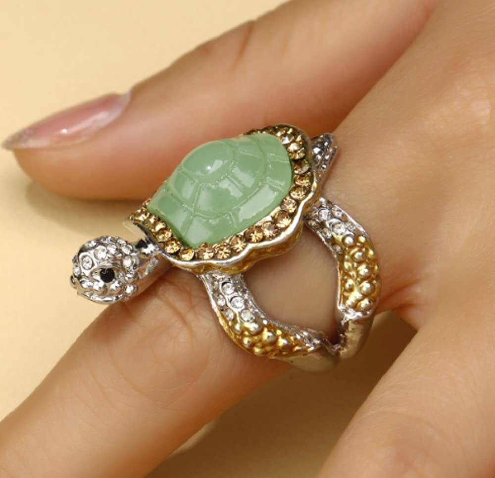 Awmnjtmgpw 925 Sterling Silver Ice Emerald Lovely Little Turtle Innovative Design Beach Wave Vacation Wave Ring Women's Precious Jewelry Size 5-11 (Size 11)