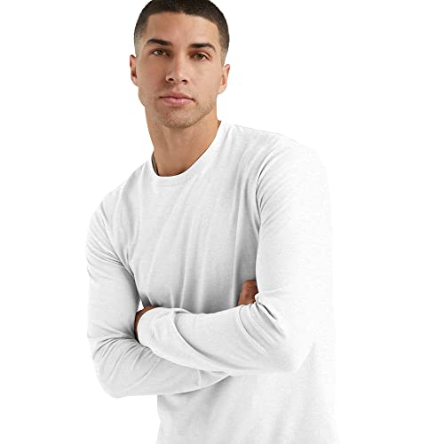 Hanes Originals Long Sleeve Cotton T-Shirt, Classic Crewneck Tee for Men, White, Medium