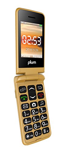 Plum Flipper - Unlocked GSM Flip Phone Big Screen Big Keypad FM Radio Camera Flash Light Tmobile MetroPCS Simple Mobile Straight Talk - Gold