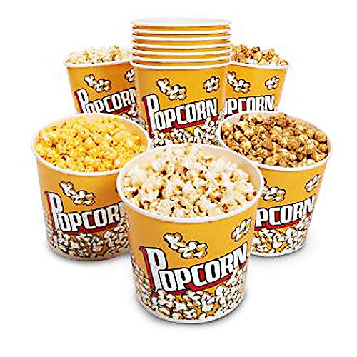 Novelty Place Retro Style Plastic Popcorn Containers for Movie Night - 7.1" Tall x 7.1" Top Diameter (3 Pack)