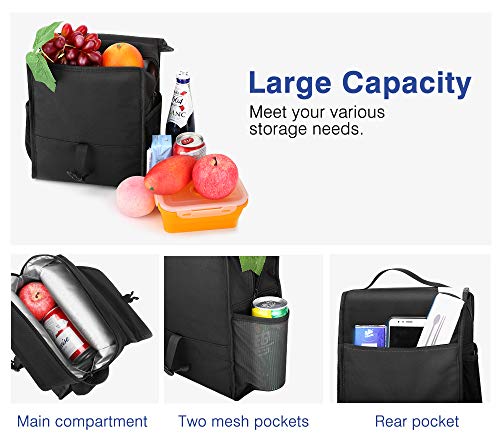 MoKo Insulated Lunch Bag, Reusable Cooler Tote Bag, Collapsible Multi-use Lunch Box, Thermal Lunch Sack with Zipper Closure for Travel Picnic Office, Black