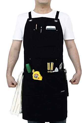 Life Flavor Heavy Duty Canvas Work Apron,Tool Pockets, Back Straps Adjustable(black)