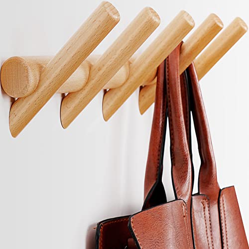 Goglory Wooden Coat Rack Wall Mount, Wood Coat Hooks Wall Mounted, 5 Wood Hooks for Hanging Coats Vintage & Pretty, Coat Hook Easy to Install, Wall Mounted Coat Rack for Hat, Robe, Backpack, etc