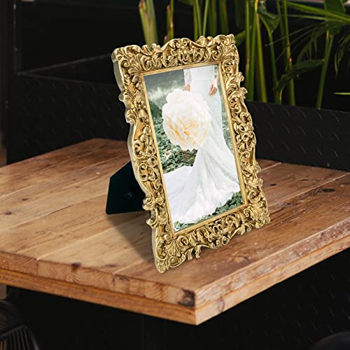 GUOER 5x7 Picture Frames Vintage Photo Frame with Glass Front Antique Picture Frame for Tabletop Wall Hanging (5x7, Shiny Golden)