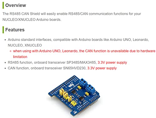 Waveshare RS485 CAN Shield Enable RS485/CAN Communication Functions for STM32 NUCLEO Development Board Compatible with UNO, Leonardo 3.3V