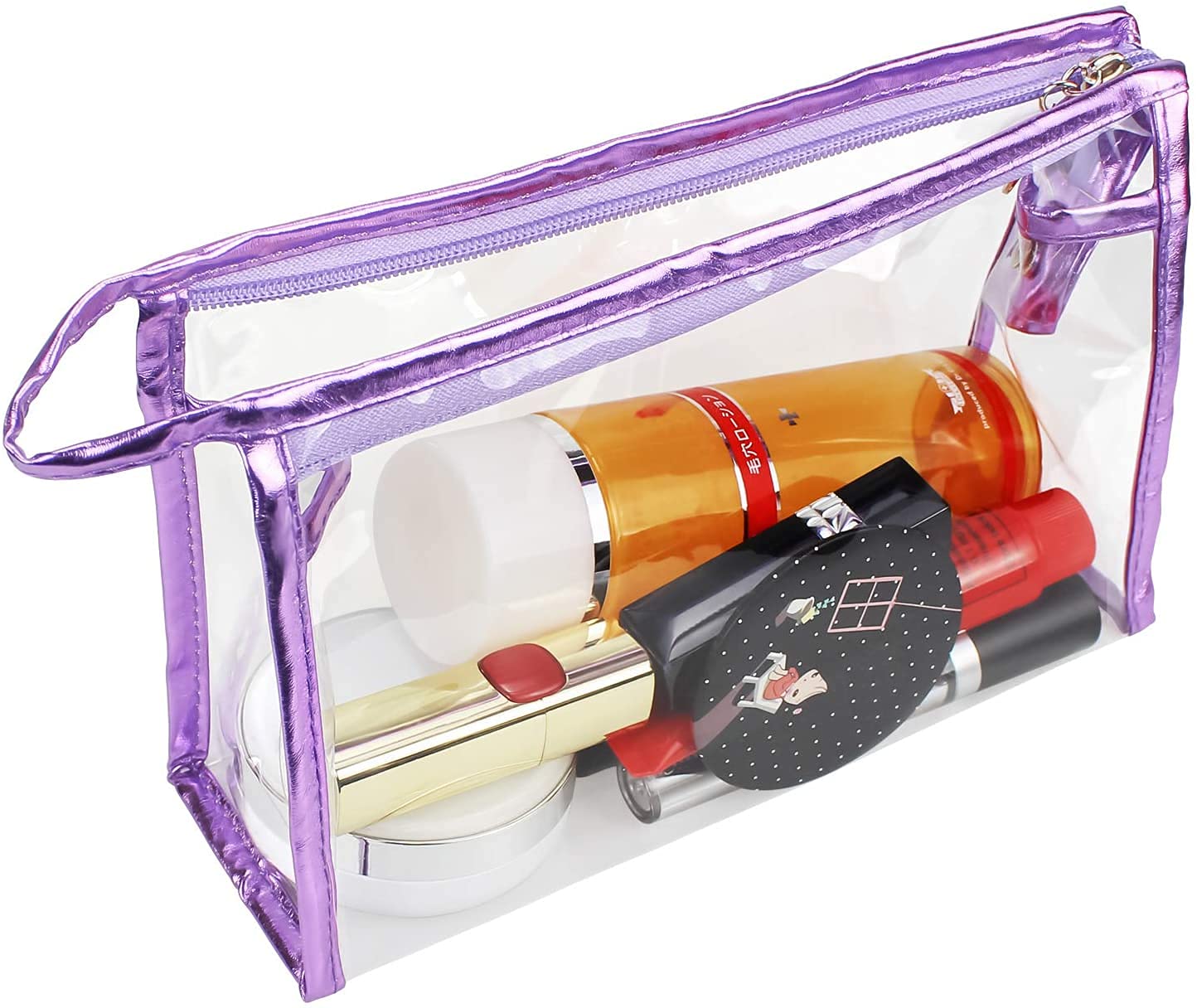 Meetory 5 Pcs Clear Waterproof Cosmetic Bag with Zipper, PVC Transparent Plastic Makeup Organizing Bags Travel Toiletry Pouch for Bathroom, Vacation and Organizing