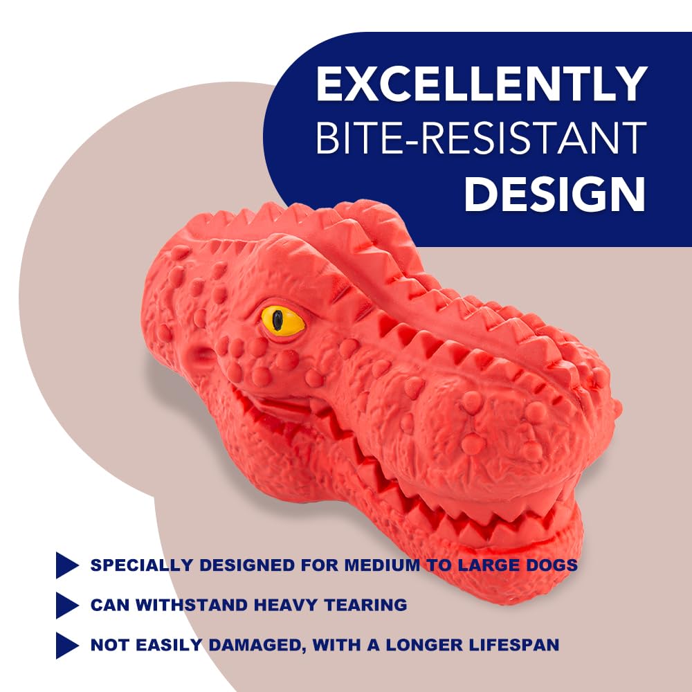 TSPRO Dinosaur Dog Chew Toys Interactive Dog Toy for Pets Increases IQ, Natural Rubber Dog Toys Squeaky for Teeth Cleaning and Training, for Aggressive Chewers (Dinosaur Red)