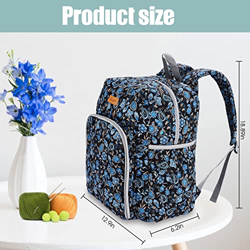 Hanfetch Yarn Storage Organizer Knitting Bag Backpack Large Size with Grommets Portable Crochet Bag Yarn Keeper for Yarn Skeins, Crochet Hooks, Knitting Needles and Other Accessories (Paisley)