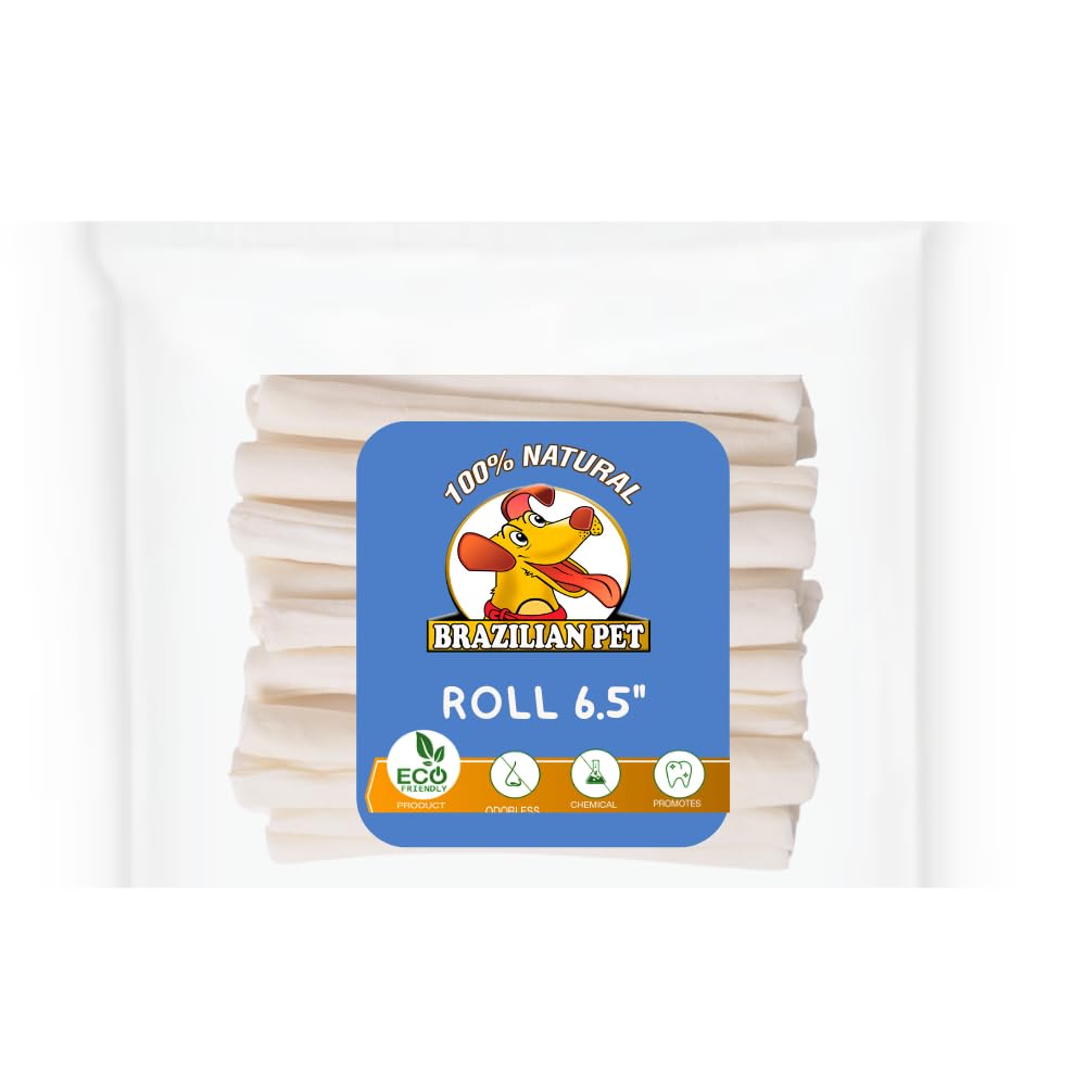 Brazilian Pet Natural Treats Rawhide Rolls Dog Chews Bones 6.5" (18 Count) for Pups and Small Dogs