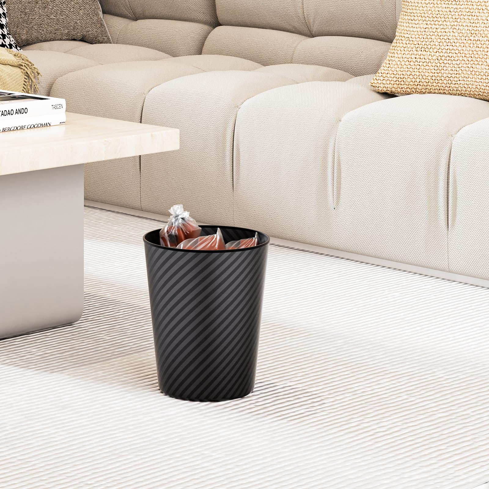 MoNiBloom 1.3 Gallon Small Waste Basket Office Bathroom Bedroom Garbage Container Bin Slim Metal Round Recycling Open Top 5-Liter Wastebasket Home Living Laundry Room Dorm Under Desk (Black, 2-Pack)