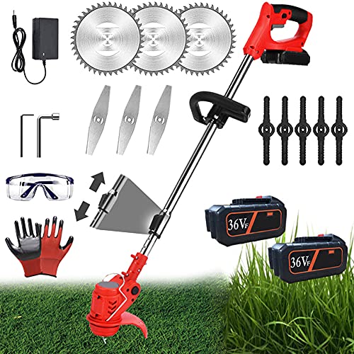 Guoguoba Strimmers Electric Cordless Battery Powered Best 36V Grass Trimmers Heavy Duty Metal Blade Lawn Edging Tools Brush Cutter Retractable Handle and Rotating Head Mower