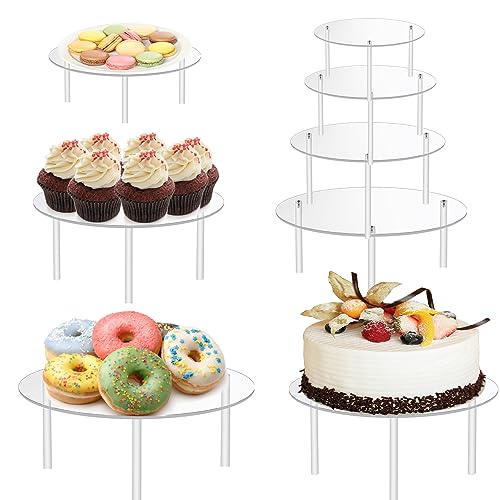 HeiMma 8 pcs Clear Acrylic Cake Stands, Round Cake Cupcake Stand for Dessert Table, Dessert Table Display Set, Buffet Risers for Display for Food, Size: 6” D,8” D,10” D,12” D