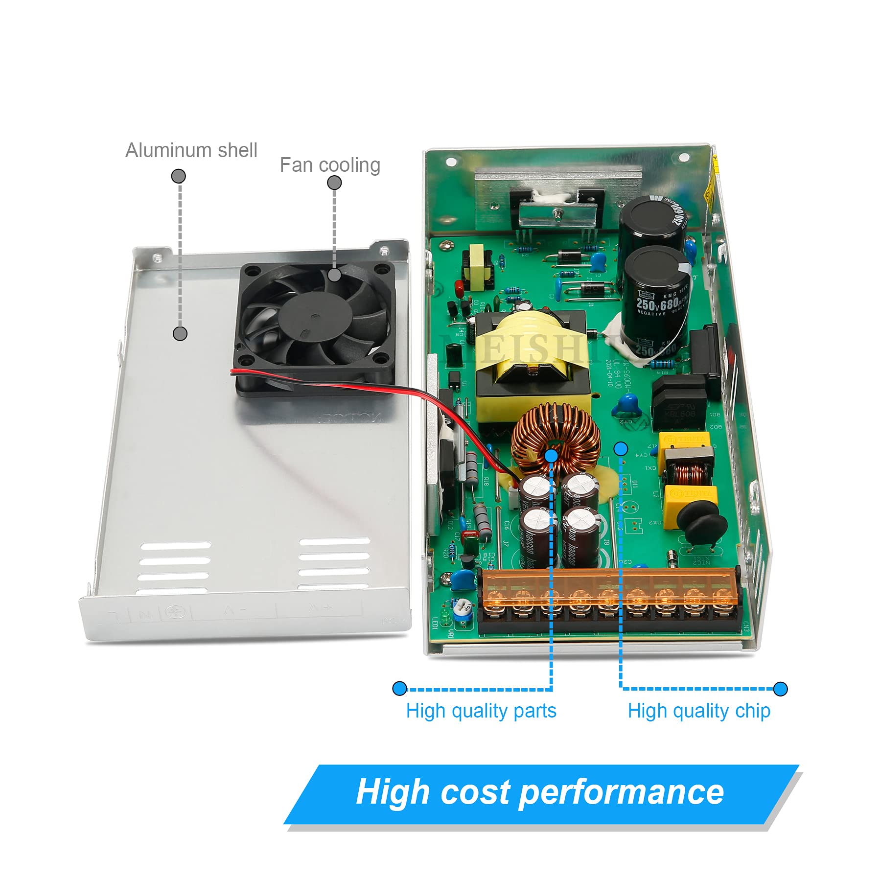 MEISHILE 12V 50A 600W DC Switching Power Supply Adapter PSU AC to DC Industrial Transformer Converter for LED Drive Light Lamp Meter 3D Printer Semiconductor Pump Motor Drive 220V 110V to 12Volt