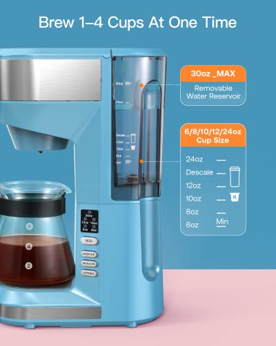 Hot and Iced Coffee Maker for K Cups and Ground Coffee, 4-5 Cups Coffee Maker and Single-serve Brewers, with 30Oz Removable Water Reservoir, 6 to 24Oz Cup Size, Pot and Tumbler Not Included, Blue