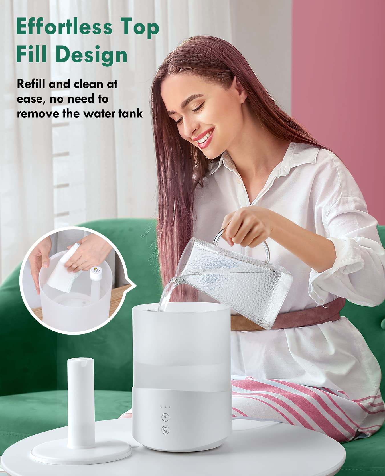 Fresnwel Cool Mist Humidifier, 4L Top Fill 7-Color Night Lights Bedroom Office, 2-in-1 Essential Oil Diffuser Baby Kids Nursery, Humidifier Adjustable Mist Mode, Auto Shut Off, White (NARF_42939)